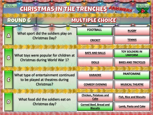 Christmas History Quiz - WW1 | Teaching Resources
