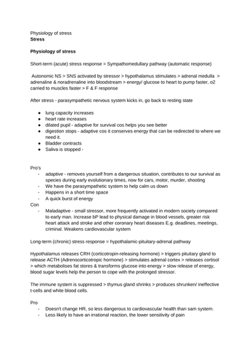 A-Level Psychology: Stress Notes | Teaching Resources