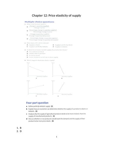 2.8 Price elasticity of supply (IGCSE Microeconomics) | Teaching Resources