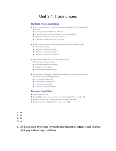 3.4 Trade unions (IGCSE Microeconomics) | Teaching Resources