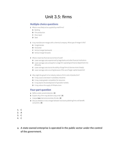 3.5 Firms (IGCSE Microeconomics) | Teaching Resources