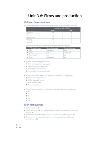 3.6 Firms and production (IGCSE Microeconomics) | Teaching Resources