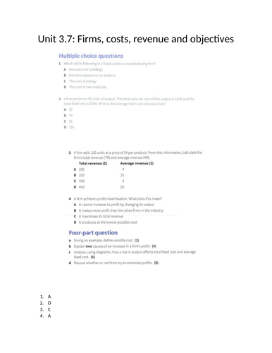 3.7 Firms’ costs, revenue and objectives (IGCSE Microeconomics ...
