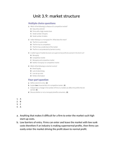 3.8 Market structure (IGCSE Microeconomics) | Teaching Resources