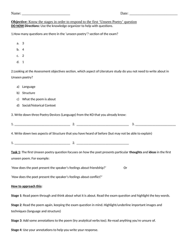 Unseen poetry analysis lessons for GCSE | Teaching Resources