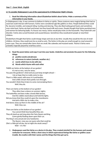 10X Year 7 Cover Lessons - English | Teaching Resources