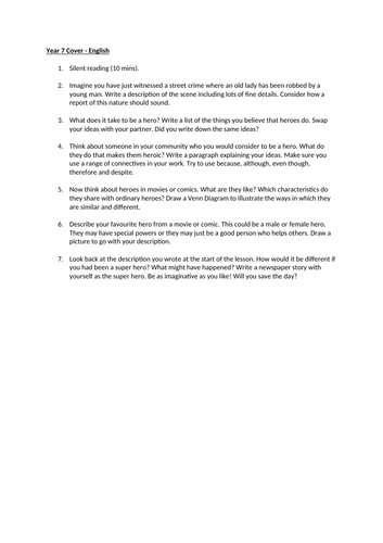 10X Year 7 Cover Lessons - English | Teaching Resources