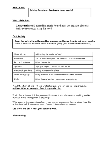 10X Year 7 Cover Lessons - English | Teaching Resources