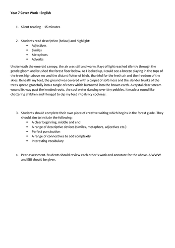 10X Year 7 Cover Lessons - English | Teaching Resources