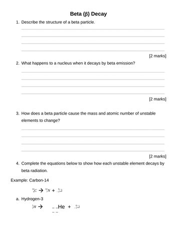 Radioactive Decay Equations Worksheets | Teaching Resources