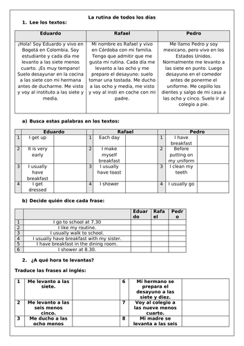 Spanish Daily Routine / La rutina diaria (6 Worksheets) GCSE | Teaching ...