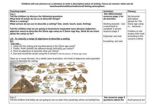 Stone Age Boy-describing the camp setting | Teaching Resources