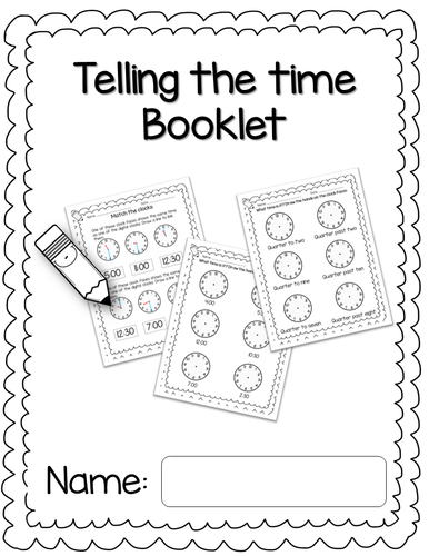 Telling the time workbook 2 - oclock half past quarter past quarter to ...