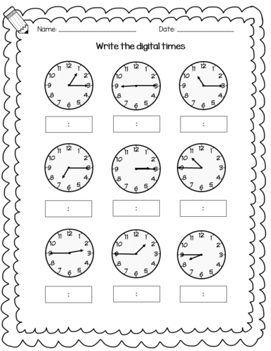 Telling the time workbook 2 - oclock half past quarter past quarter to ...