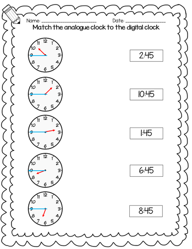 Telling the time workbook 2 - oclock half past quarter past quarter to ...