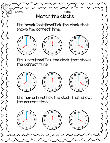 Telling the time workbook 2 - oclock half past quarter past quarter to ...
