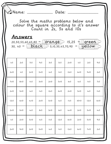 Halloween Colour by multiplication - counting in 2s 5s and 10s Y2 Y3 ...