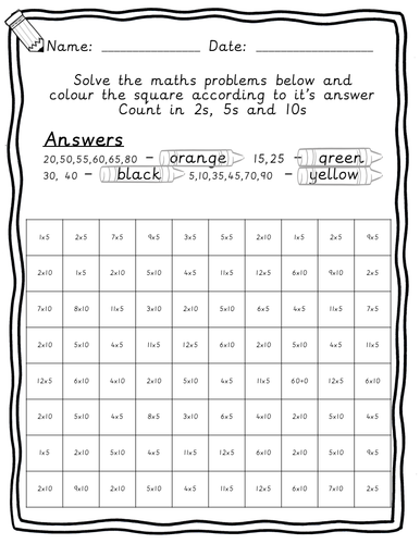 Halloween Colour by multiplication - counting in 2s 5s and 10s Y2 Y3 ...