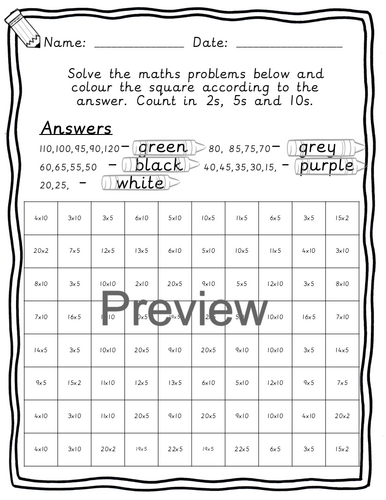 Halloween Colour by multiplication - counting in 2s 5s and 10s Y2 Y3 ...