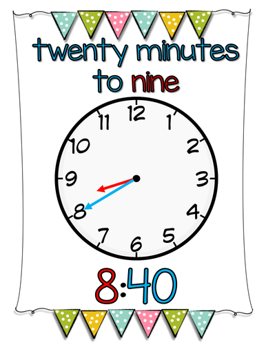 Telling the Time posters clocks - counting in five minutes, digital ...
