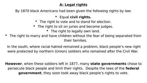 End of Slavery in the USA Civil Rights SoW | Teaching Resources