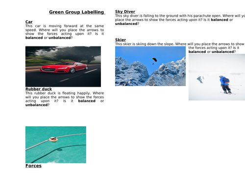 Force Diagrams - Differentiated worksheets | Teaching Resources