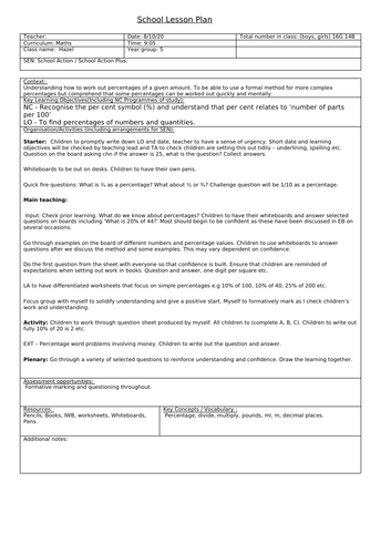 Percentages of Amounts lesson | Teaching Resources