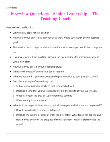 80 SLT Senior Leadership Interview Questions | Teaching Resources