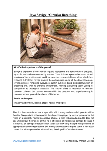 Close reading notes: analysis of Jaya Savige, 'Circular Breathing ...