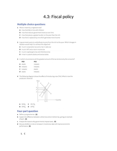 4.3 Fiscal policy (IGCSE Macroeconomics) | Teaching Resources