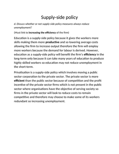 4.5 Supply-side policy (IGCSE Macroeconomics) | Teaching Resources