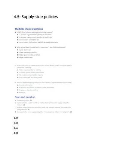 4.5 Supply-side policy (IGCSE Macroeconomics) | Teaching Resources