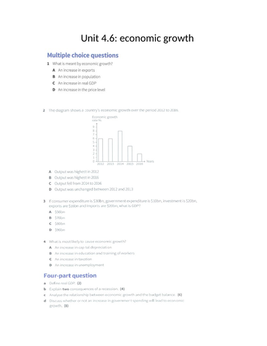 4.5 Economic growth (IGCSE Macroeconomics) | Teaching Resources