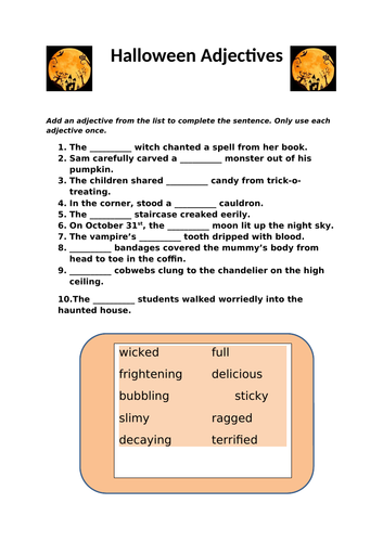 Halloween Adjectives | Teaching Resources
