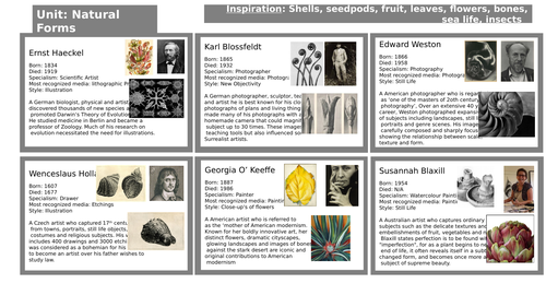 GCSE Art - Natural Forms Artists Knowledge Organiser | Teaching Resources