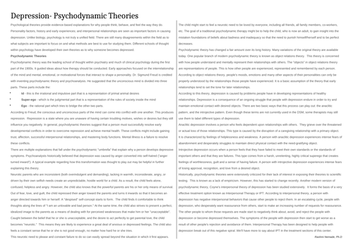 Cognitive Treatments for Depression: Psychopathology | Teaching Resources