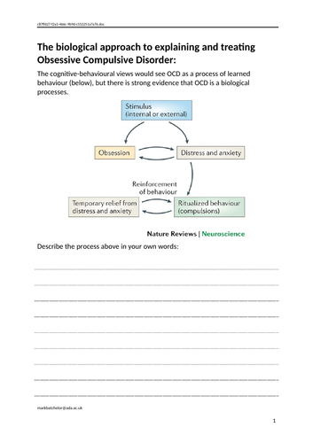 Biological Treatments & Causes of OCD: Psychopathology | Teaching Resources