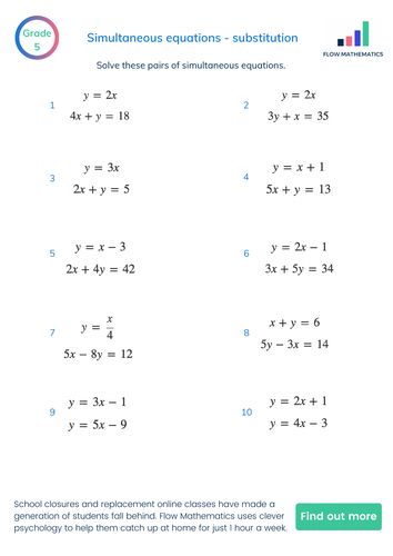 Simultaneous equations by substitution | Teaching Resources