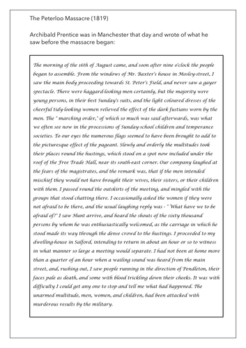 The Peterloo Massacre - Eye-witness / Q&A | Teaching Resources