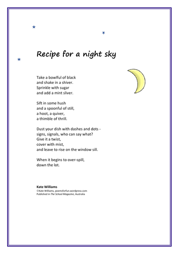 Recipe for a Night Sky - poem to read | Teaching Resources