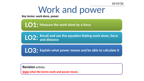 CP7a - Work and power -work done, power | Teaching Resources