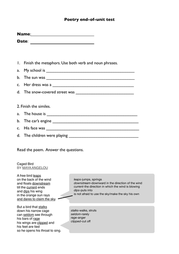Poetry assessment | Teaching Resources