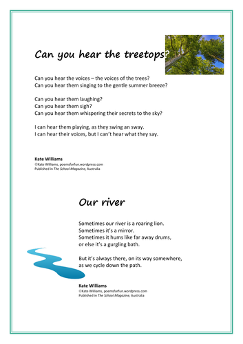 2 Nature Poems - trees + rivers (by author, published) | Teaching Resources
