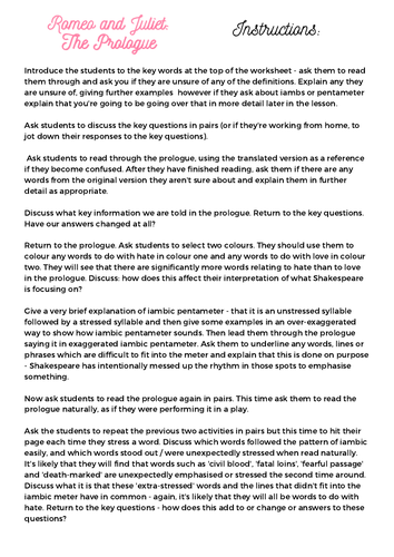 Romeo and Juliet Prologue Analysis | Teaching Resources