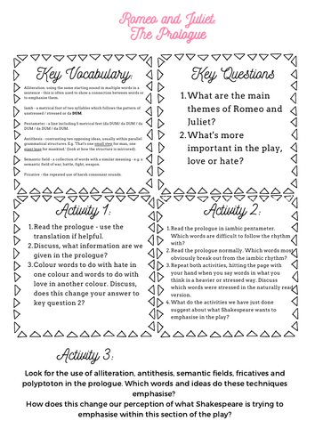 Romeo and Juliet Prologue Analysis | Teaching Resources