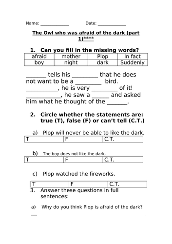 The Owl Who Was afraid of the Dark- Extensive Literacy Resources ...