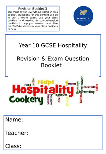Revision & Exam Question Booklets CCEA Hospitality Unit 1 | Teaching ...