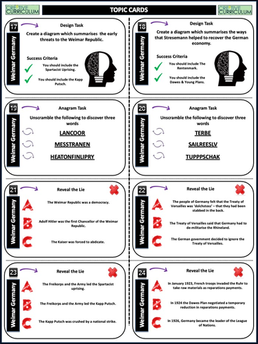 Weimar Germany - History GCSE Task Cards | Teaching Resources