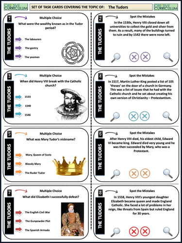 Tudor England History Task cards | Teaching Resources