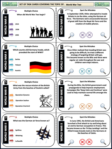 World War Two History Task Cards | Teaching Resources